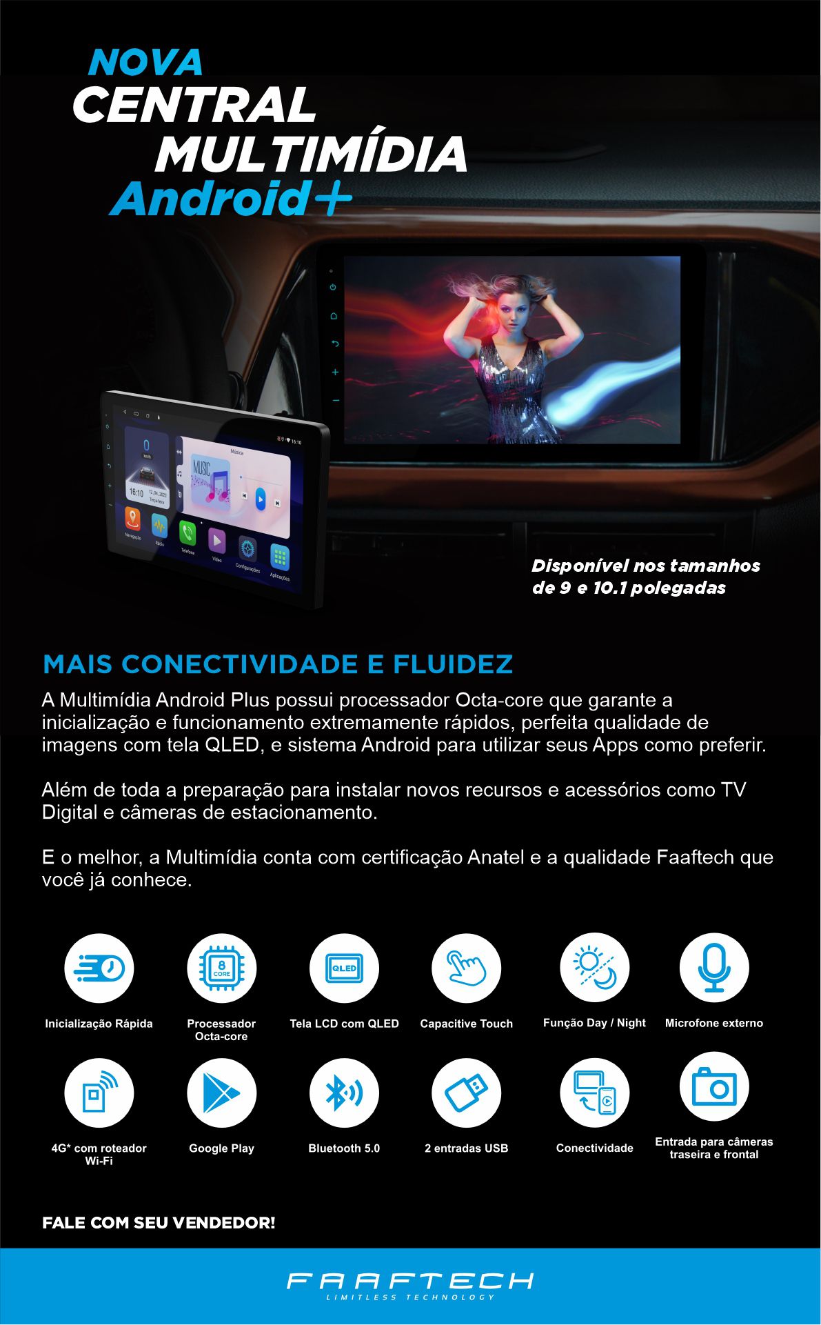 Central Multimídia FT-MM Android 9 - Faaftech - Auto Equip