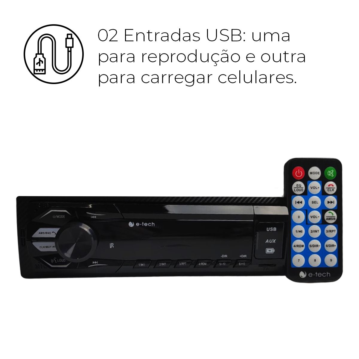 Radio Som Automotivo E-Tech Premium com Bluetooth e Entradas USB e P2 ...