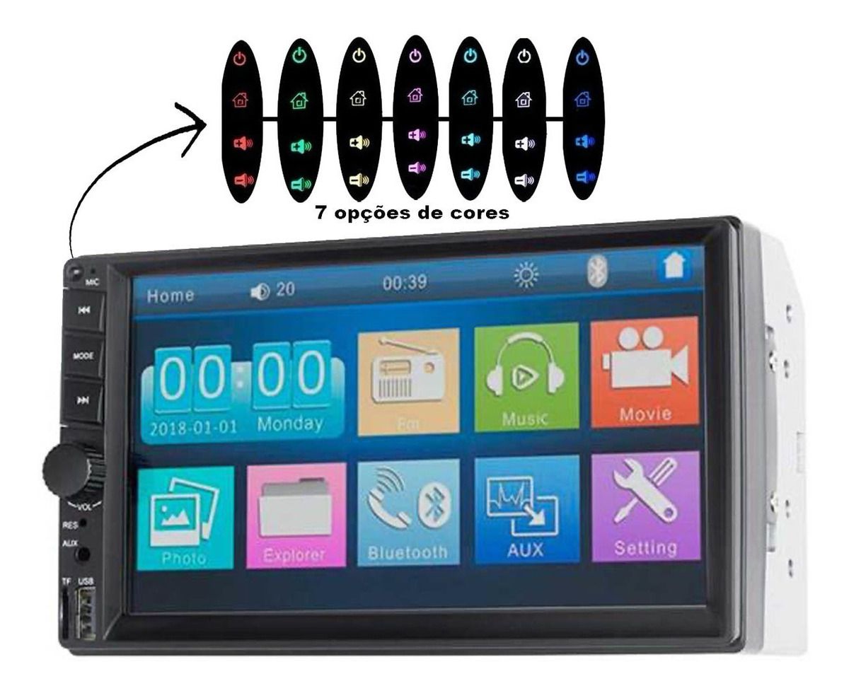 Multimídia 7 Polegadas Mp5 Com Bluetooth Espelhamento Cel IOS Android - Auto Equip