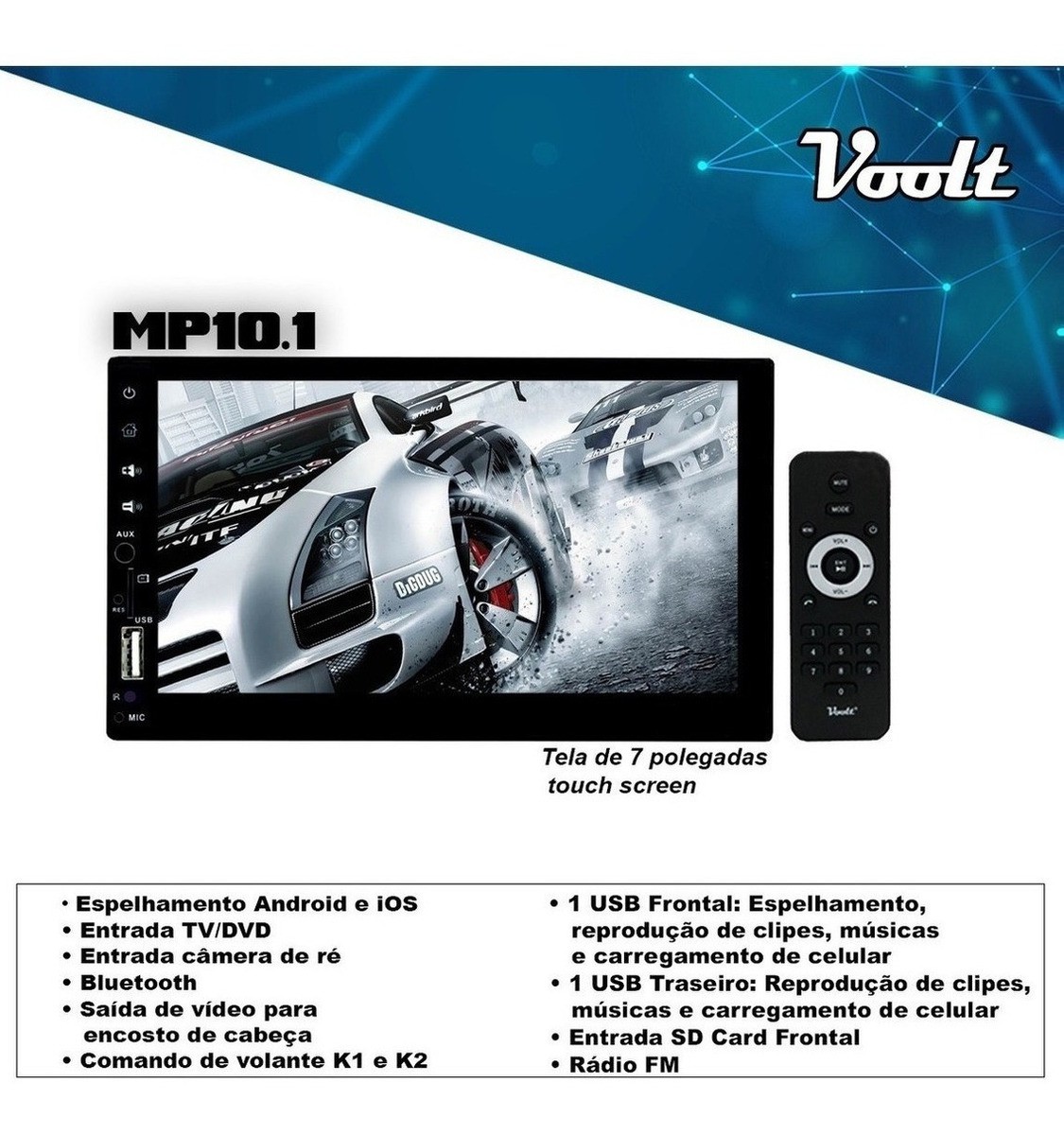Kit Dispositivo Reprodutor de Áudio e Vídeo MP10 + Moldura Pálio 03/1 ...