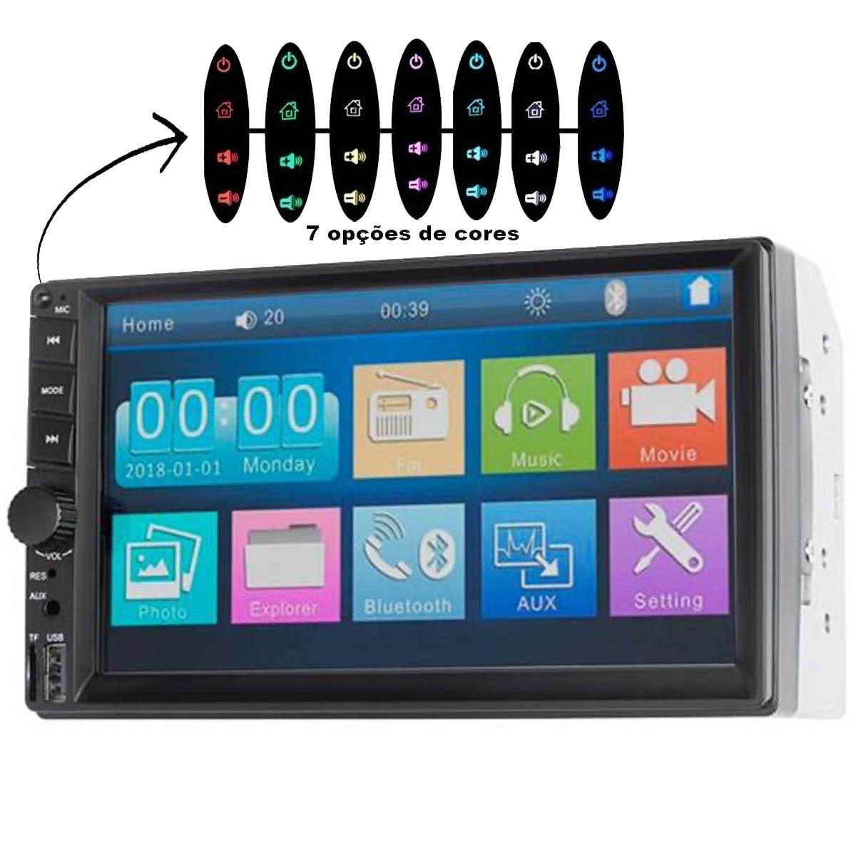 Kit Central Multimídia 7" Polegadas Mp5 Multilaser Evolve GP348 + Mold - Auto Equip