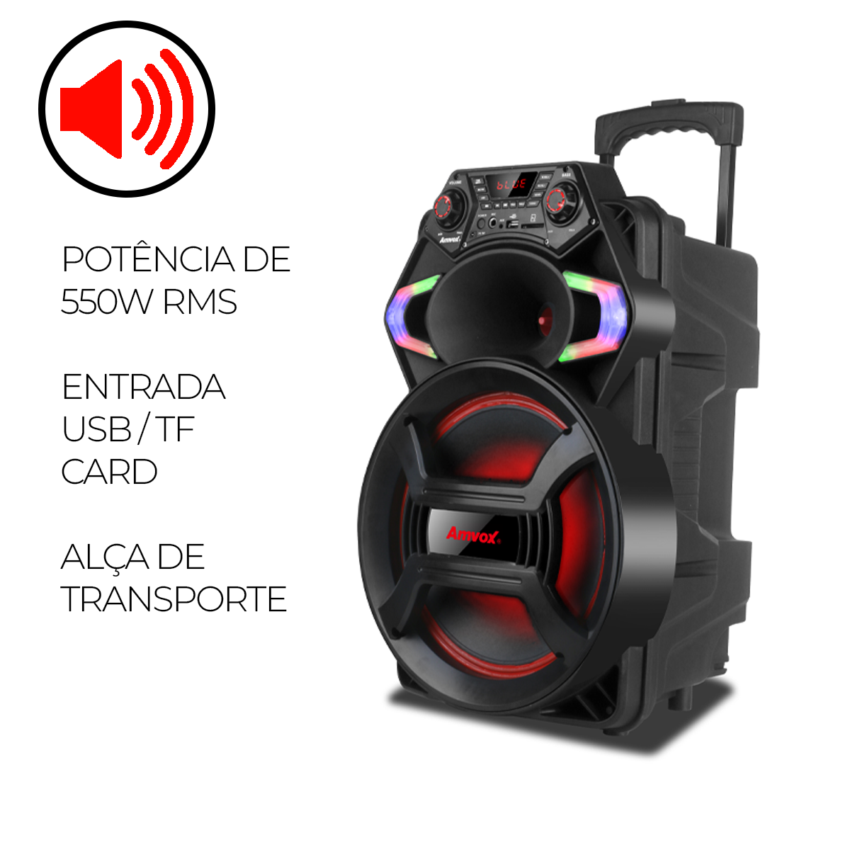 Caixa de Som Amplificada ACA 550 Amvox 550W 12 Polegadas Potente Bluet ...