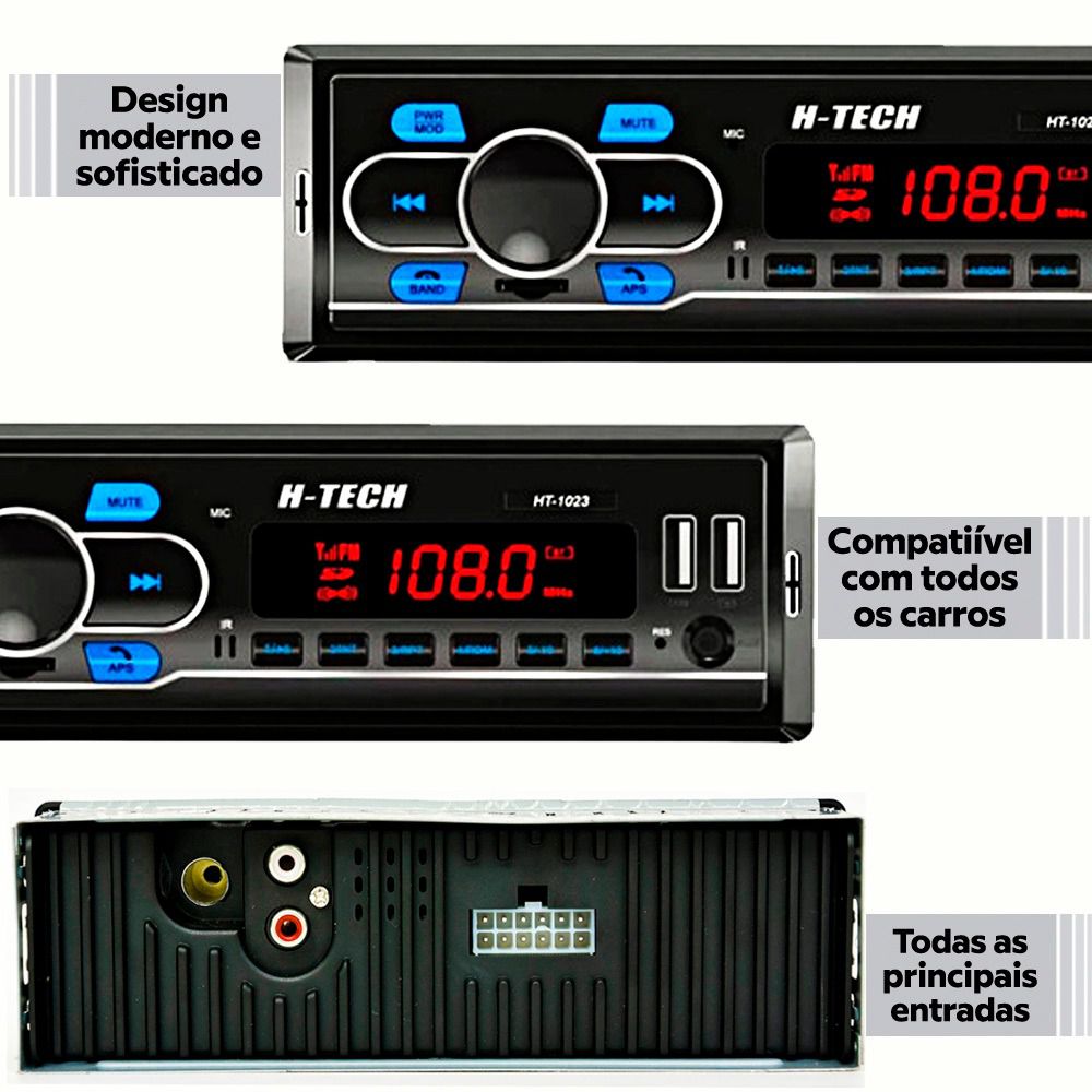 Rádio MP3 Player H-Tech HT-1023 Bluetooth USB Pen Drive SD FM AUX Som ...