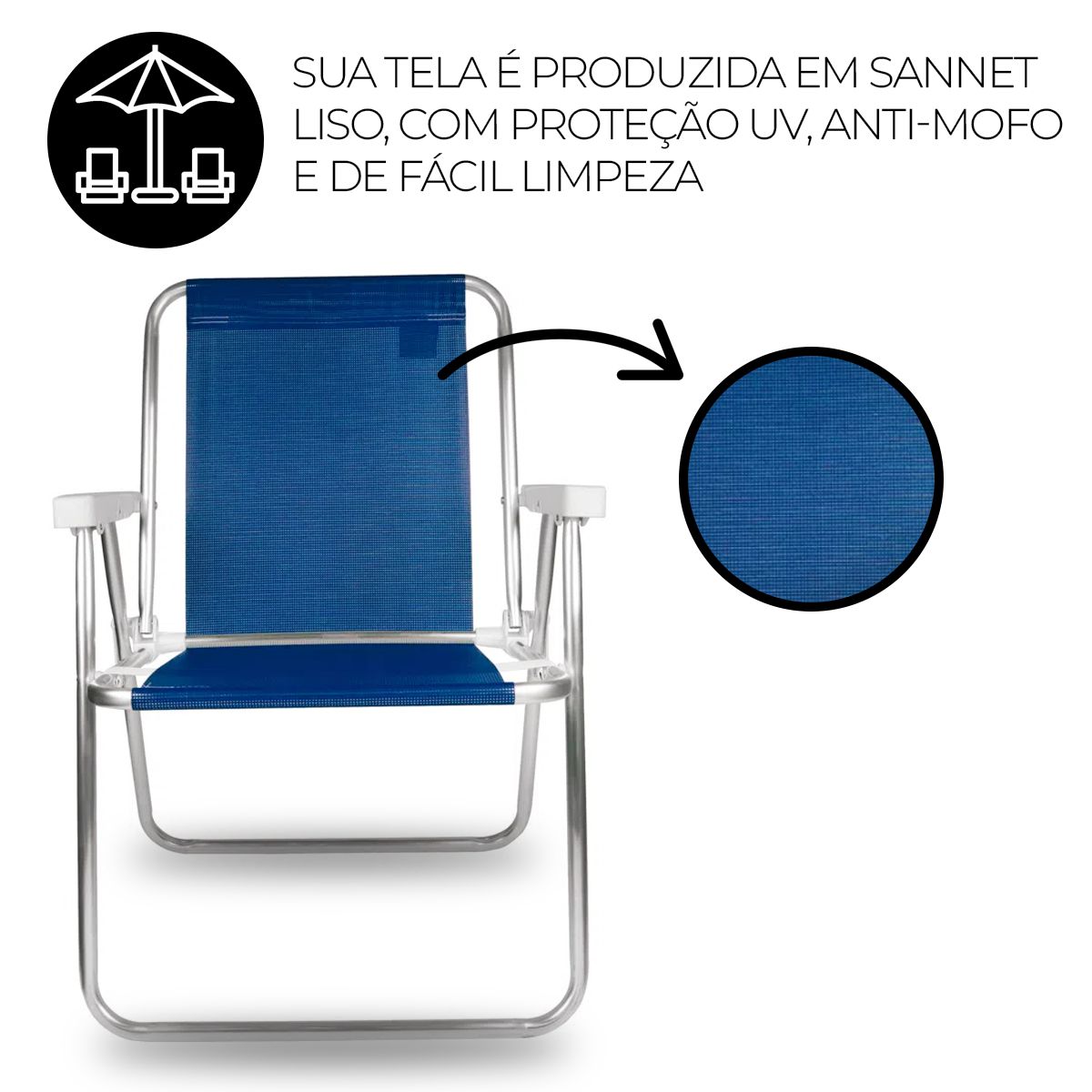 Cadeira de Praia Alta Sannet Azul Em Alumínio Resistente Leve - Mor ...