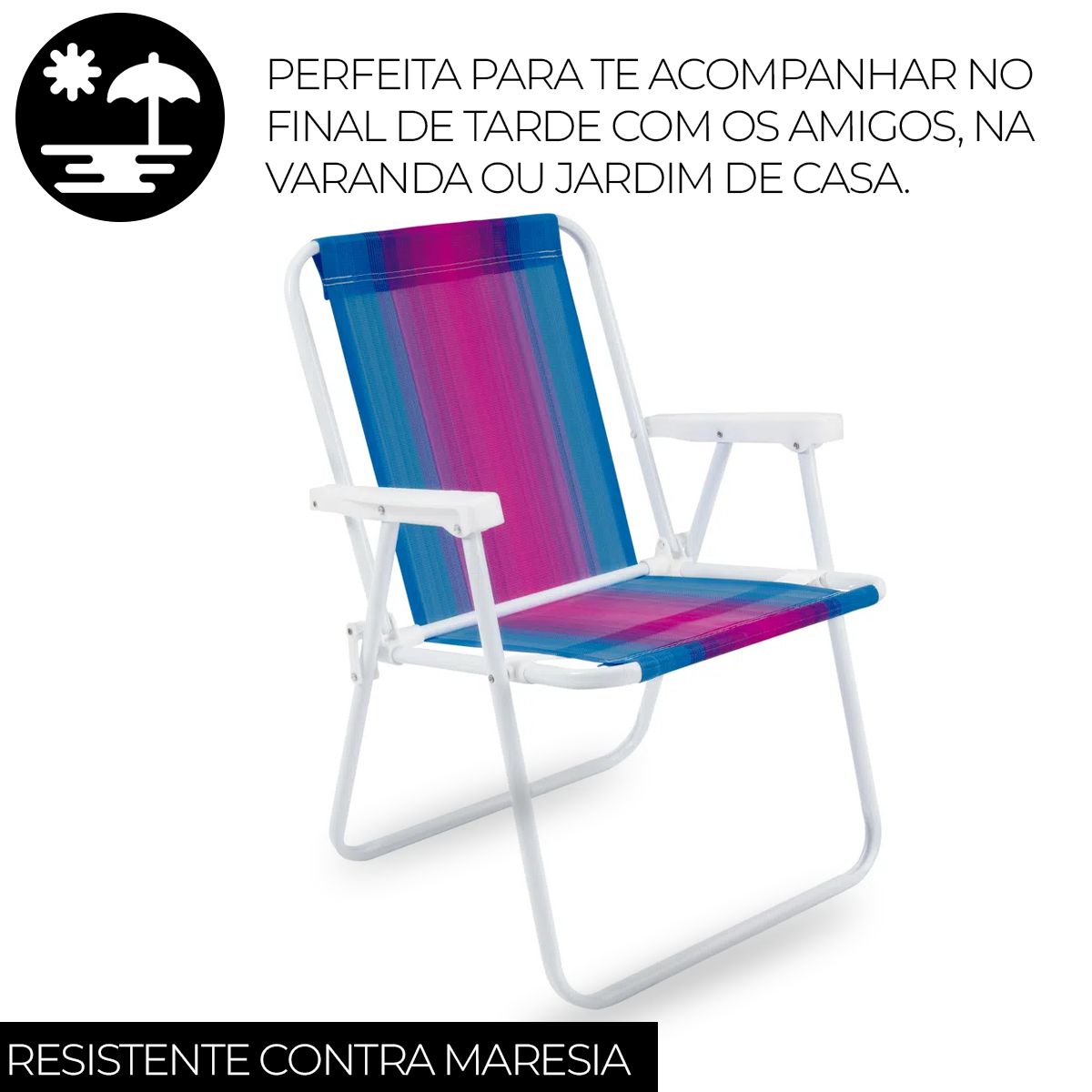 Cadeira De Praia Alta Em Aço Carbono Mor Azul Claro E Roxo Verão 72cm ...