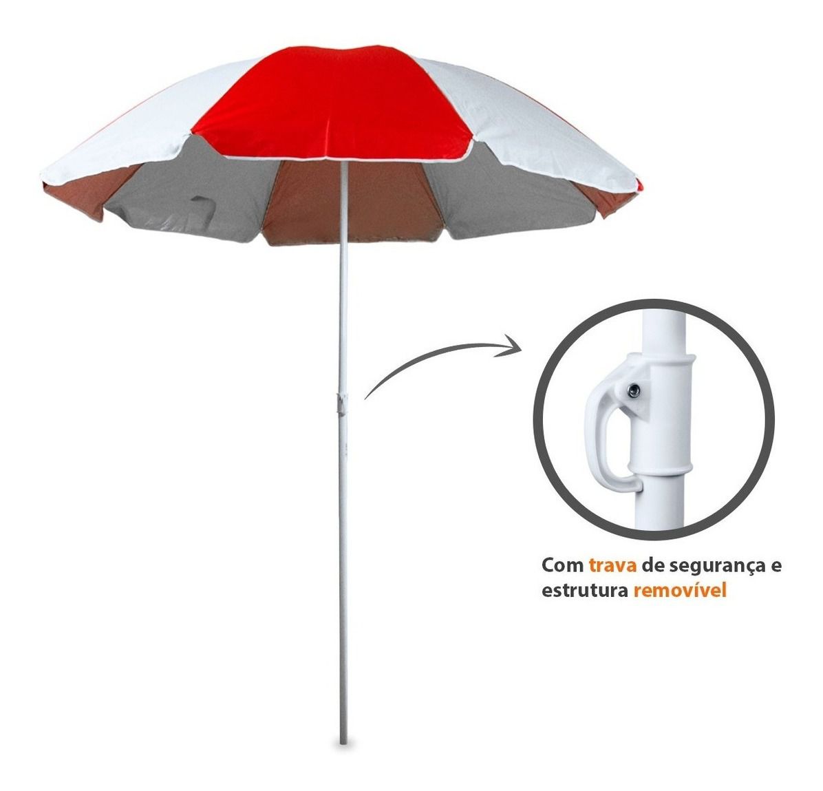 GUARDA-SOL NYLON c/ SILVER COATING - 1,80 m - BCO/VERM - Auto Equip