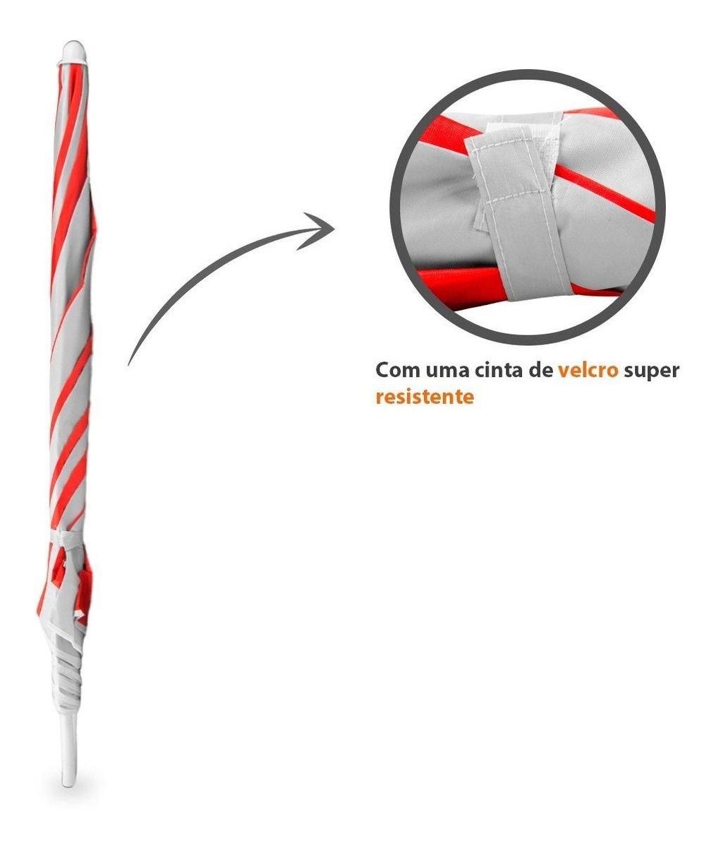 GUARDA-SOL NYLON c/ SILVER COATING - 1,80 m - BCO/VERM - Auto Equip