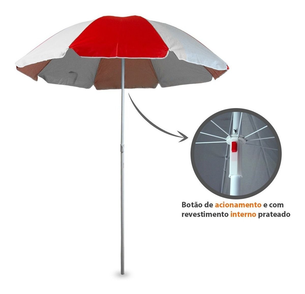 GUARDA-SOL NYLON c/ SILVER COATING - 1,80 m - BCO/VERM - Auto Equip