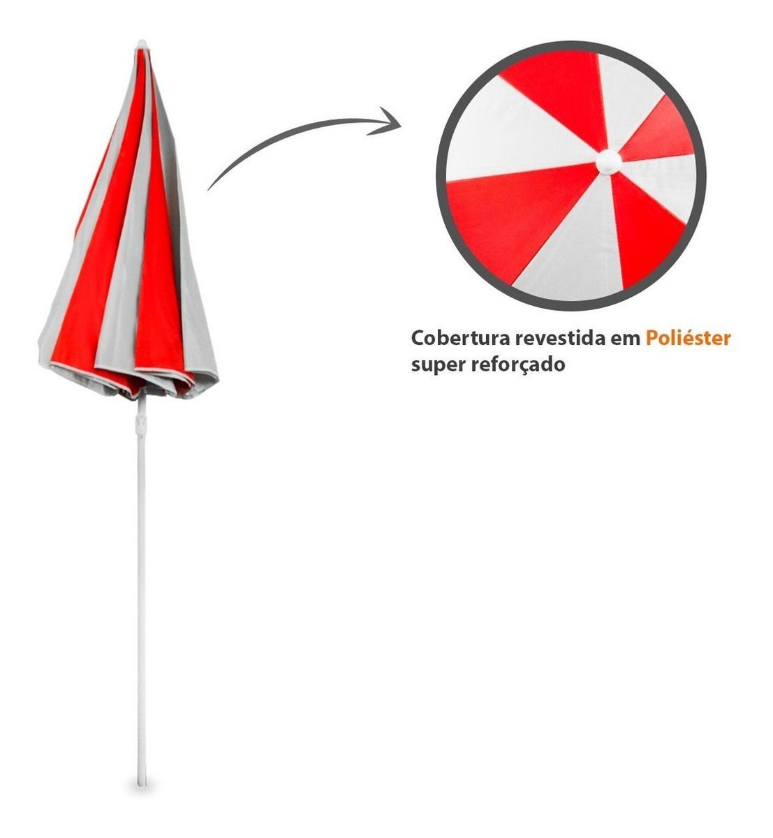 GUARDA-SOL NYLON c/ SILVER COATING - 1,80 m - BCO/VERM - Auto Equip