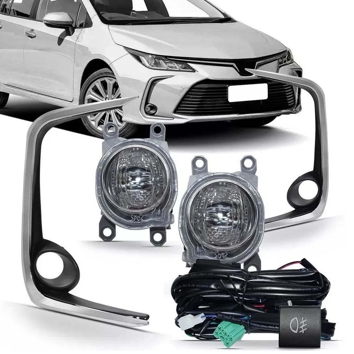 Kit Corolla Farol Led Milha e Moldura Cromada - Shocklight - Auto Equip