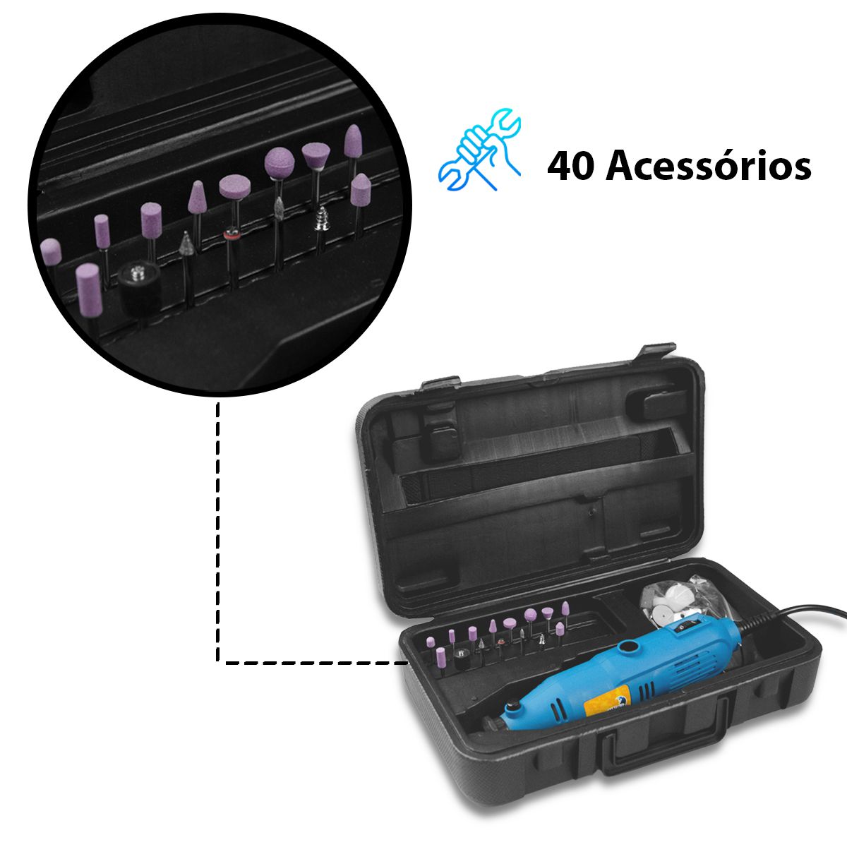 KIT MICRO RETIFICA COM 40 ACESSORIOS 127V (IWKMR40-01) - Auto Equip