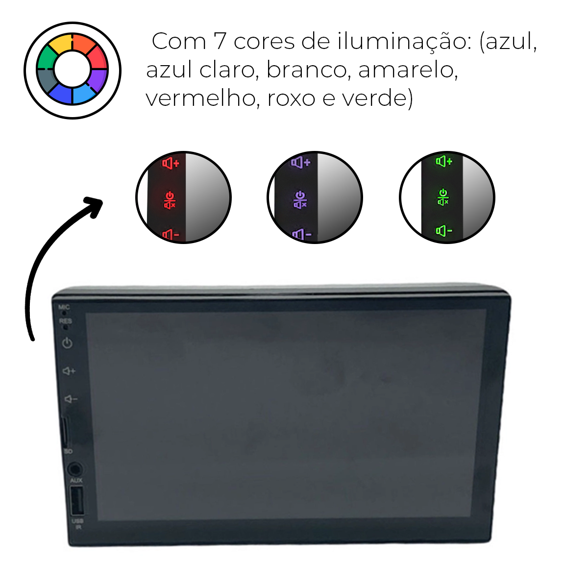 Multimídia DVD MP5 7 Polegadas com Bluetooth e Espelhamento de Celular ...