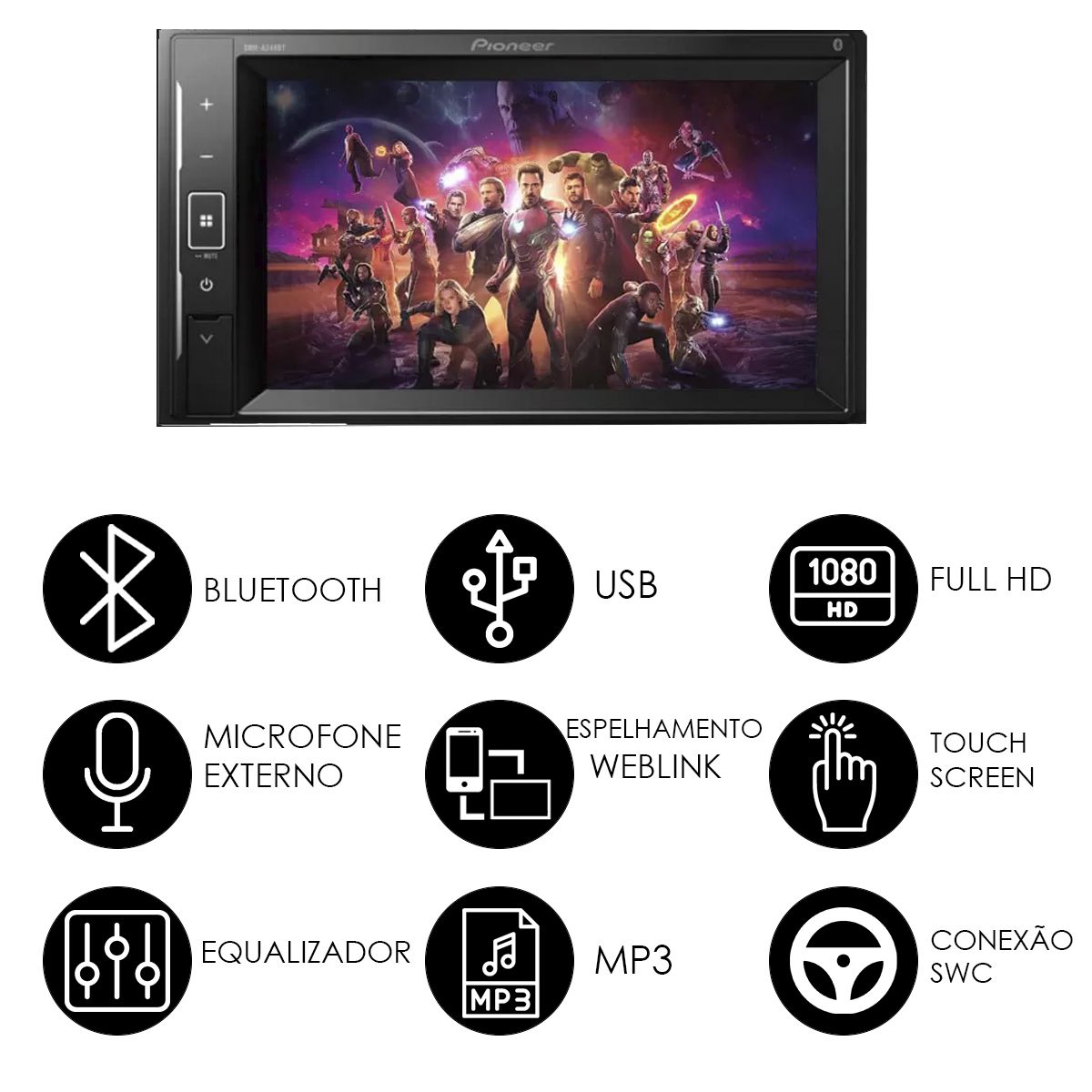 Multimídia Pioneer 7 Polegadas Full HD Dmh-A248Bt Pioneer - Auto Equip