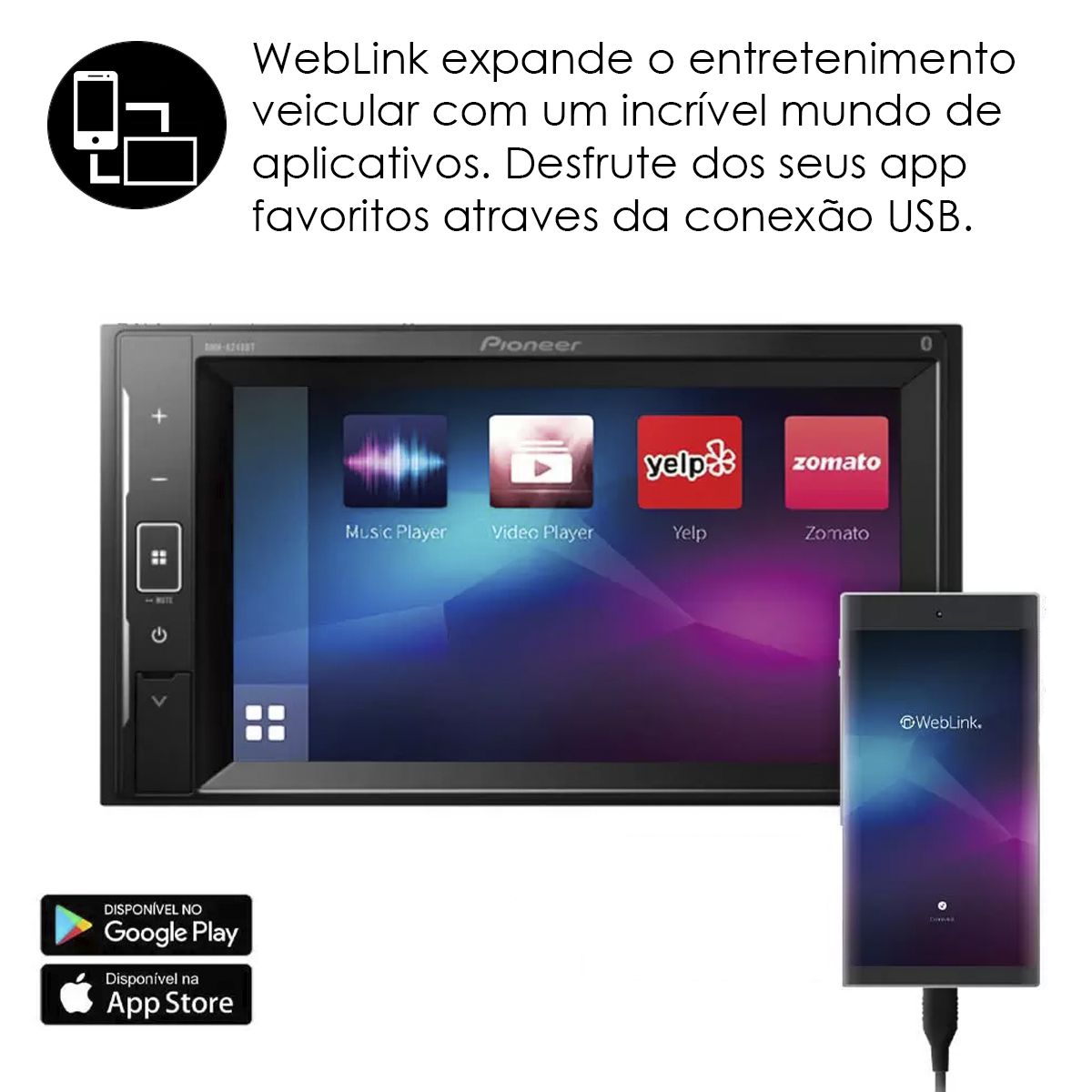 Multimídia Pioneer 7 Polegadas Full HD Dmh-A248Bt Pioneer - Auto Equip