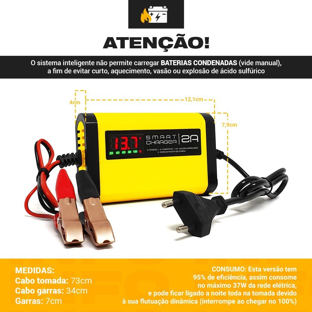 Carregador de Bateria Automotivo Smart Charger 2A Inteligente - Bivolt ...