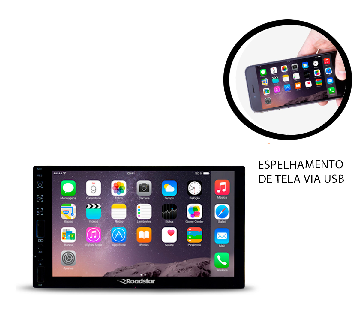 Multimídia MP5 7 Polegadas Espelhamento Celular Bluetooth - Roadstar ...