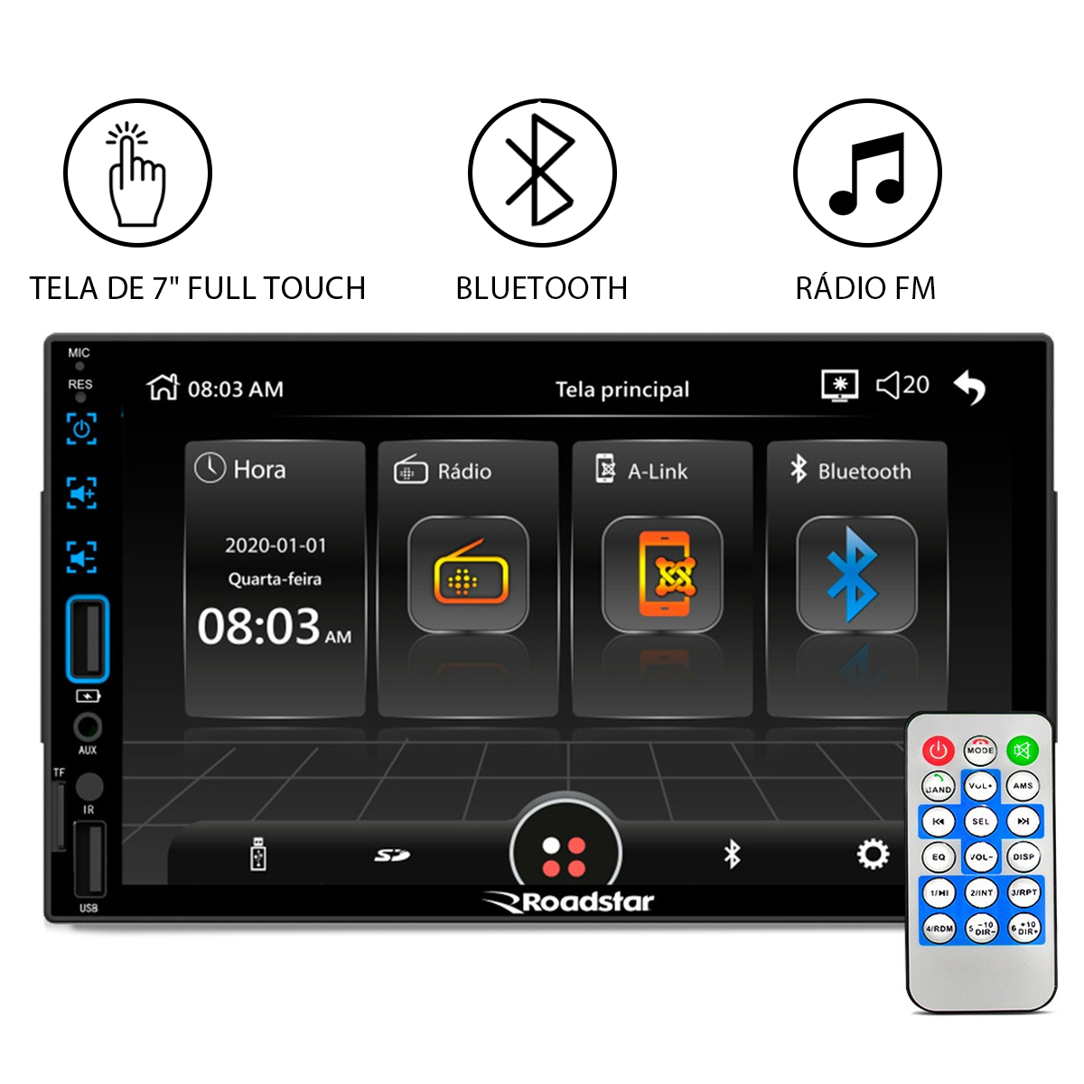 Multimídia MP5 7 Polegadas Espelhamento Celular Bluetooth - Roadstar ...