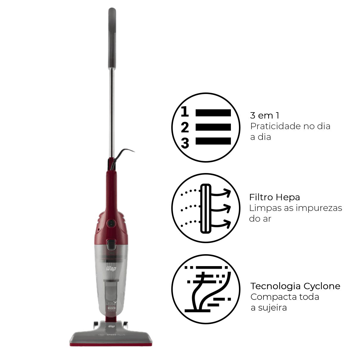 Aspirador De Pó Vertical WAP High Speed Plus 220V 1350W Três Em Um ...
