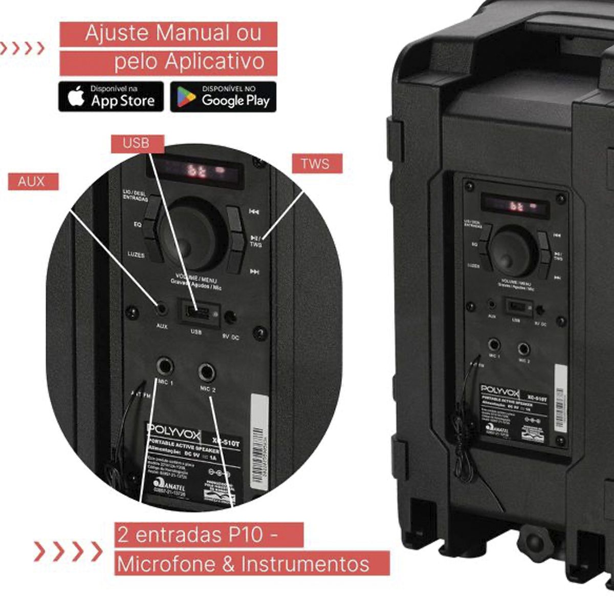 Caixa De Som Amplificada XC-710T TWS 300W Polyvox Bluetooth - Auto Equip