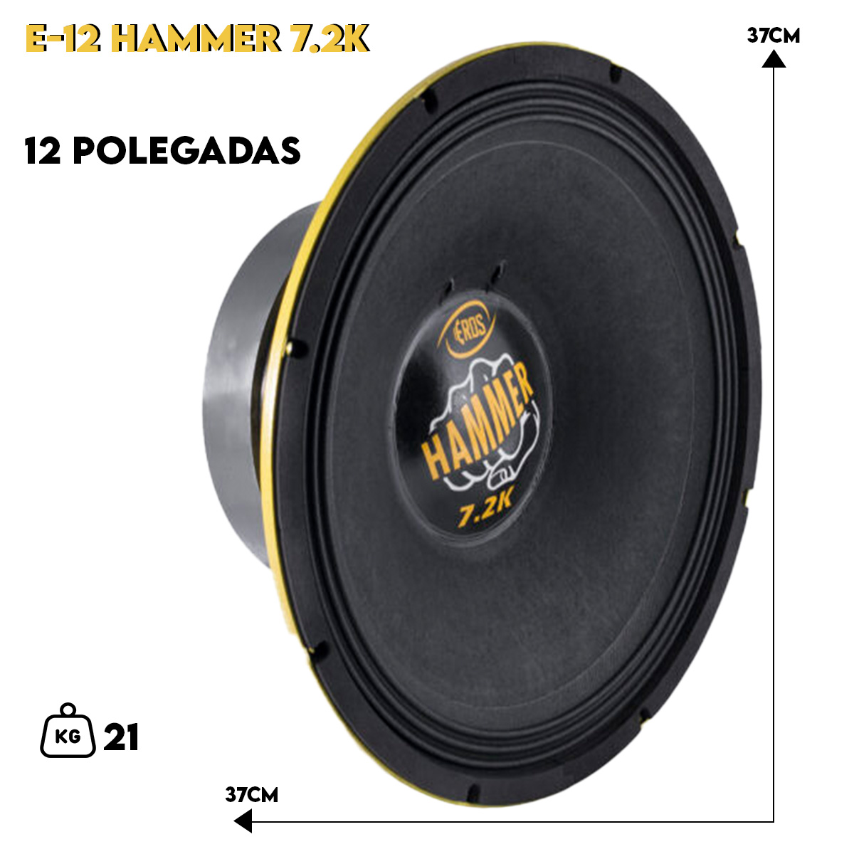 Alto Falante Woofer 12 Polegadas Eros Hammer 7.2K 3.600w RMS 4 Ohms - Auto Equip