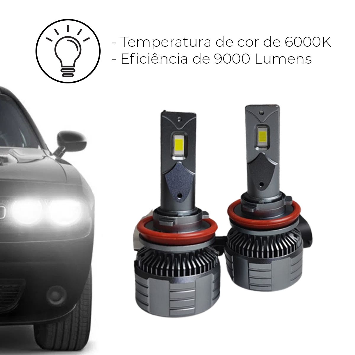 Lâmpadas Led Cc-Lot Black Diamond HB3/H16 Jr8 6000K 9000Lm Vida Útil 30 ...