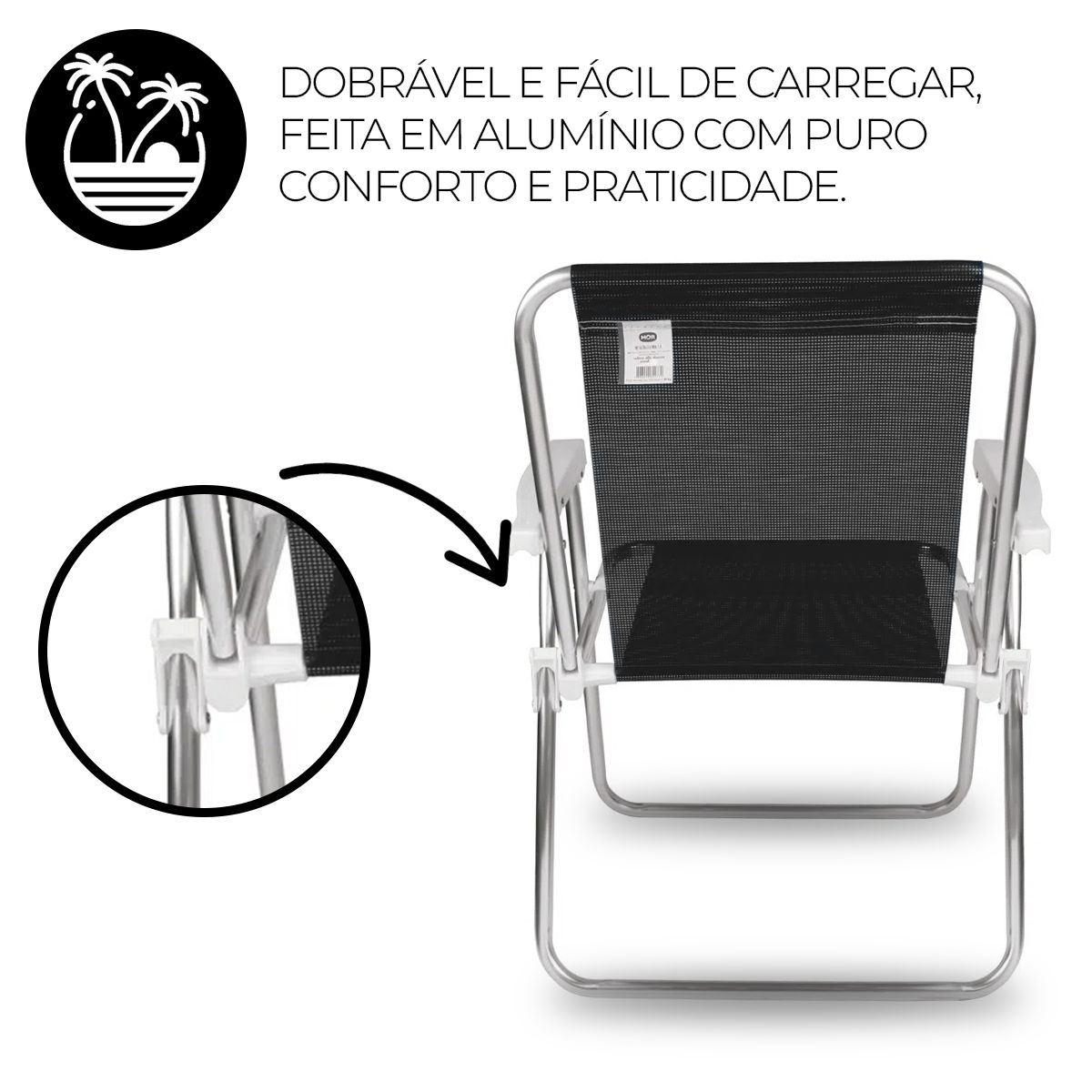 Cadeira Alta de Praia Sannet Alumínio Com Apoio de Braço Preta - Bel ...