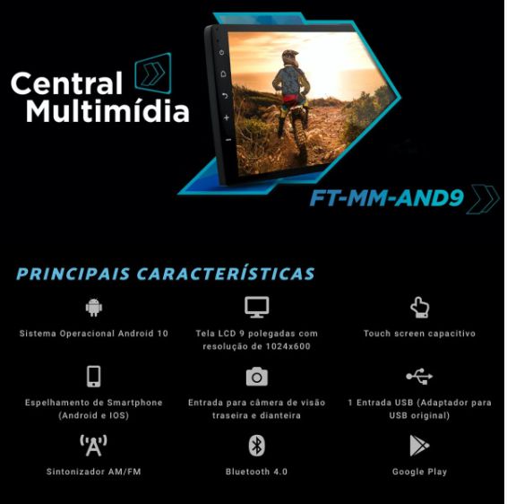 Central Multimídia 9 Polegadas Ft-Mm-And9 + Interface Para Comando De Volante Universal Ft-Wi ...