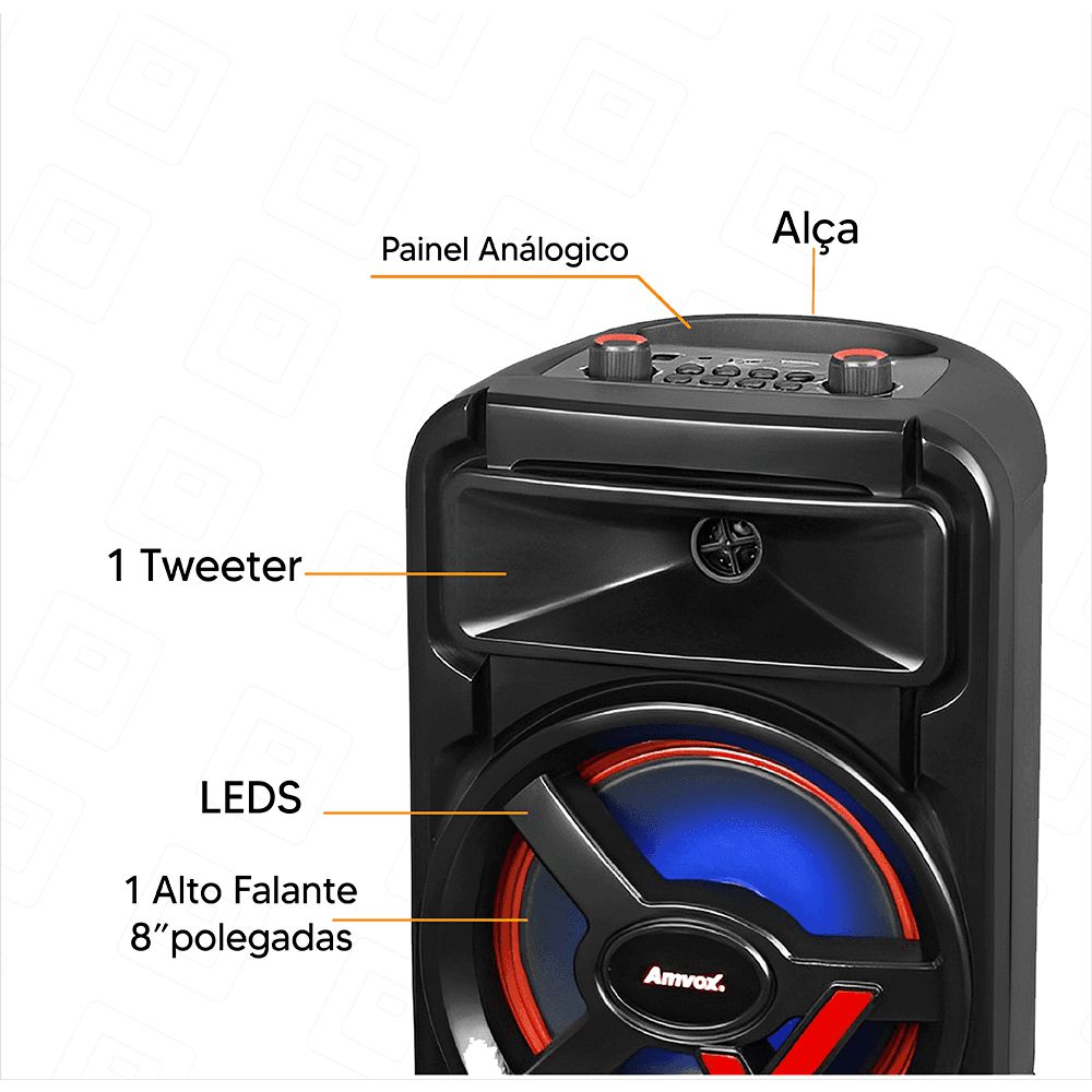 Caixa de Som Amplificada Amvox ACA 251 New X - 250W RMS, Bluetooth, Rádio FM, USB - Auto Equip