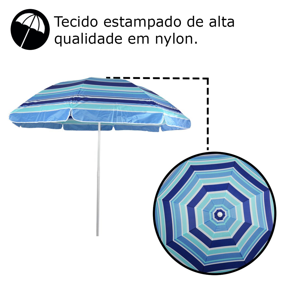 Guarda Sol Grande Para Praia Piscina Verão 240cm Azul Listrado Com ...