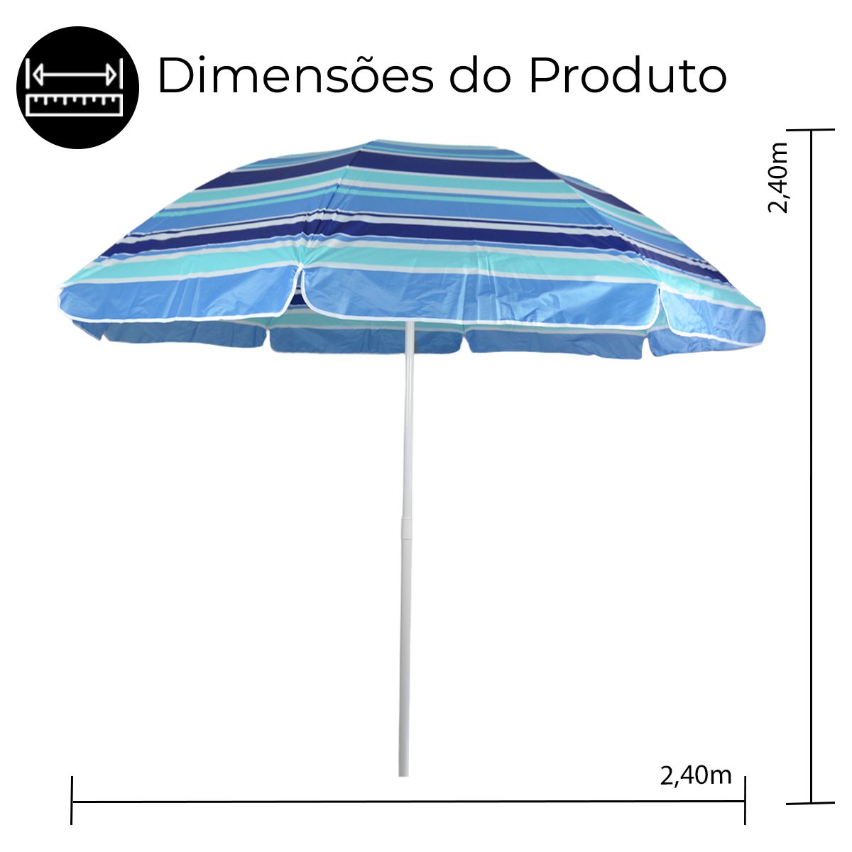 Guarda Sol Grande Para Praia Piscina Verão 240cm Azul Listrado Com ...