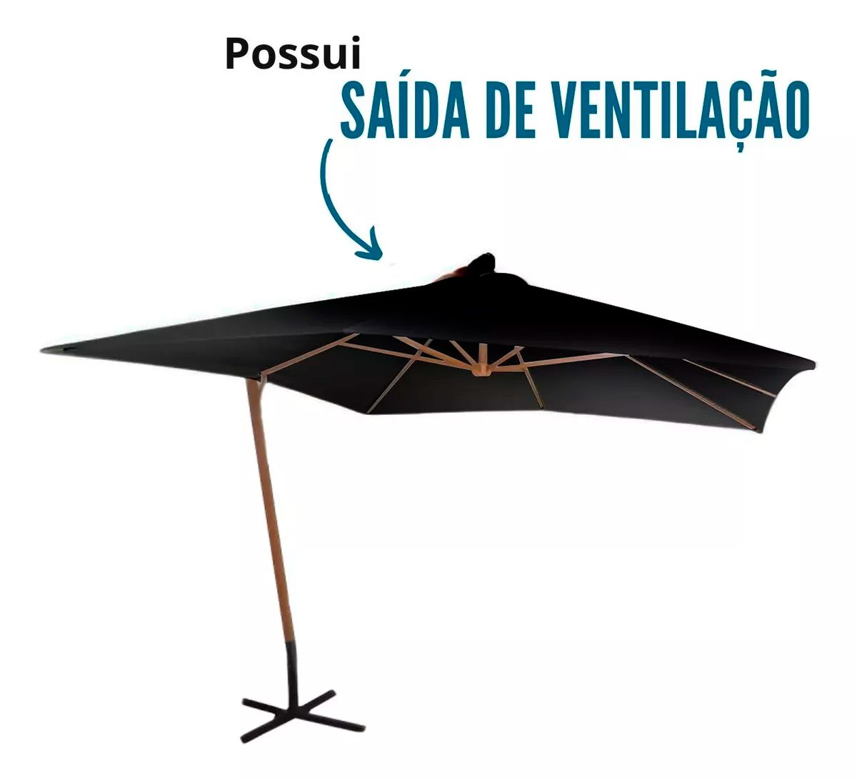 Ombrelone Lateral Guarda Sol Retrátil 3m Estrutura Madeira Preto Super ...