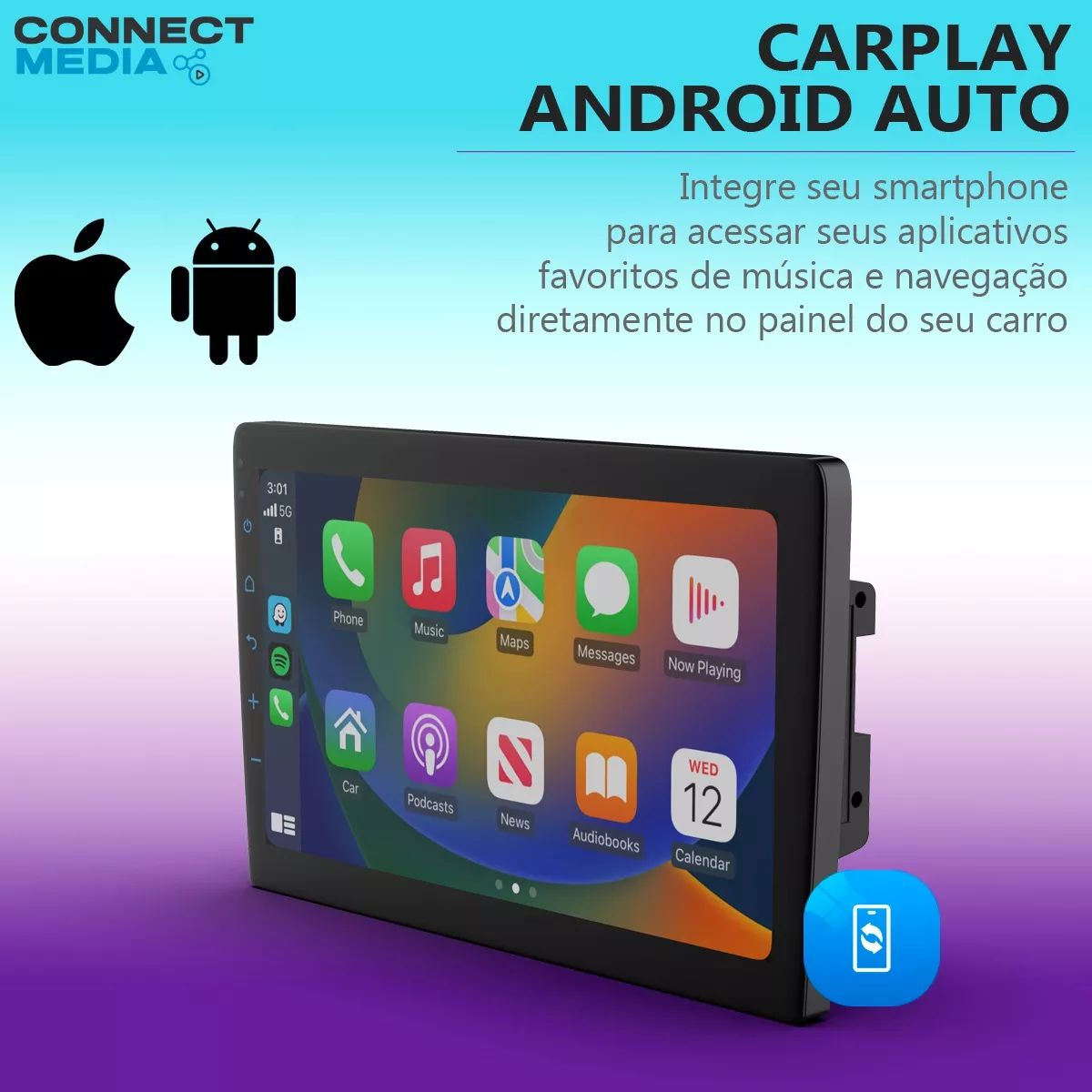 Multimídia 9 polegadas CarPlay Android Auto Espelhamento Android Ios - Auto Equip