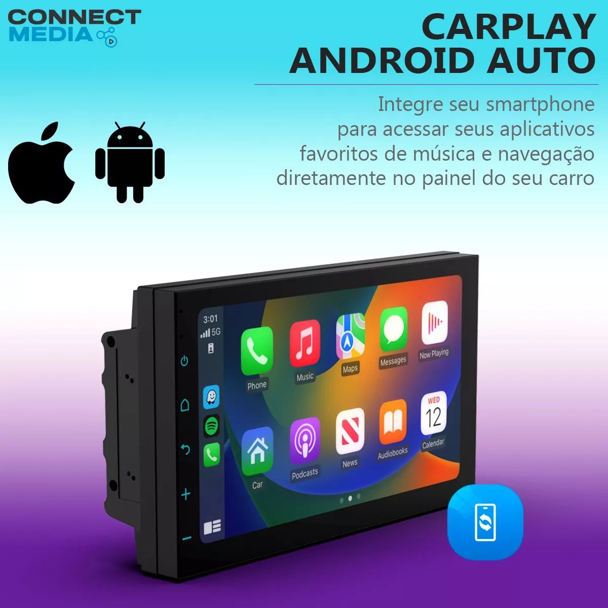 Multimídia 7 polegadas Carplay Android Auto Espelhamento Apps Faaftech - Auto Equip