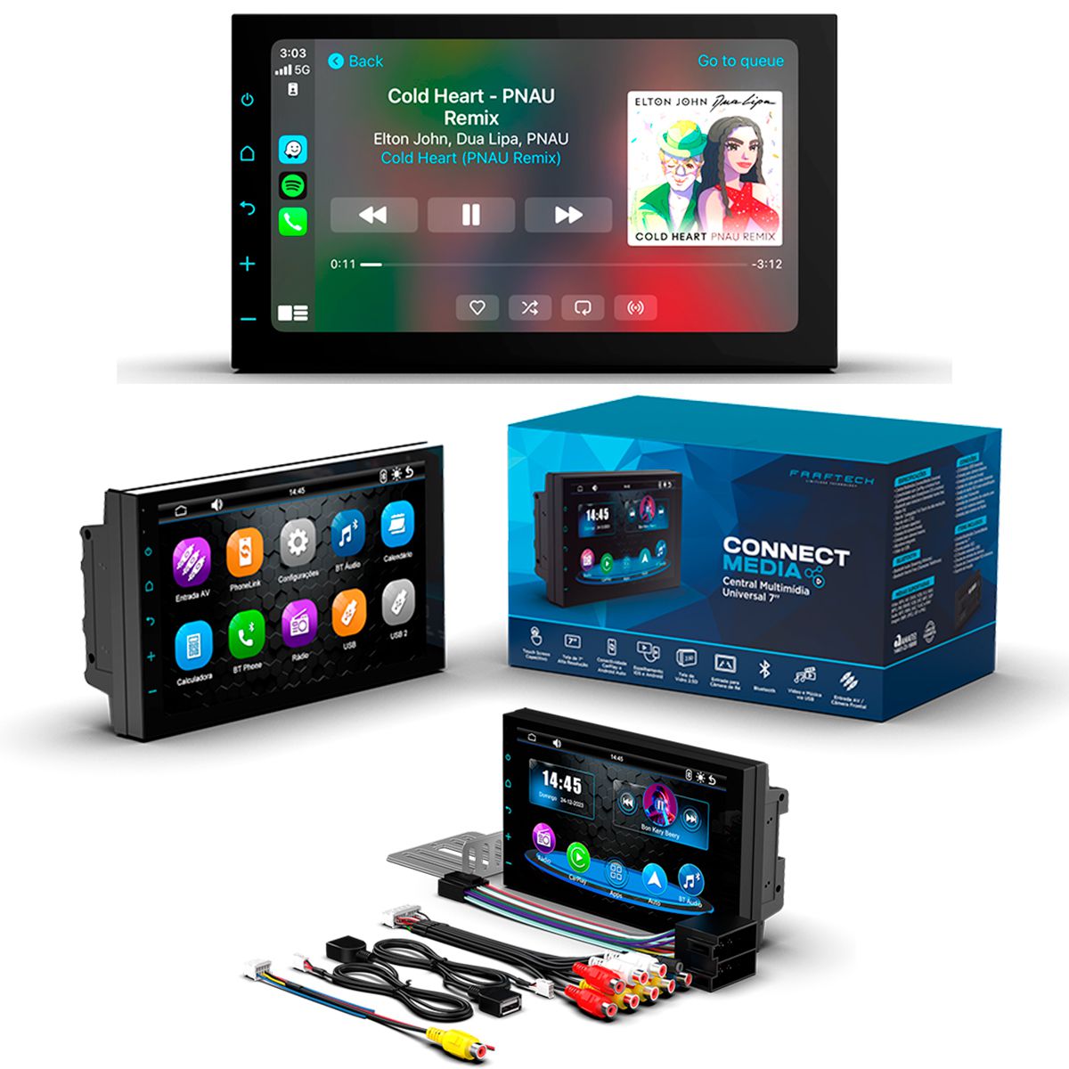 Multimídia 7 polegadas Carplay Android Auto Espelhamento Apps Faaftech - Auto Equip