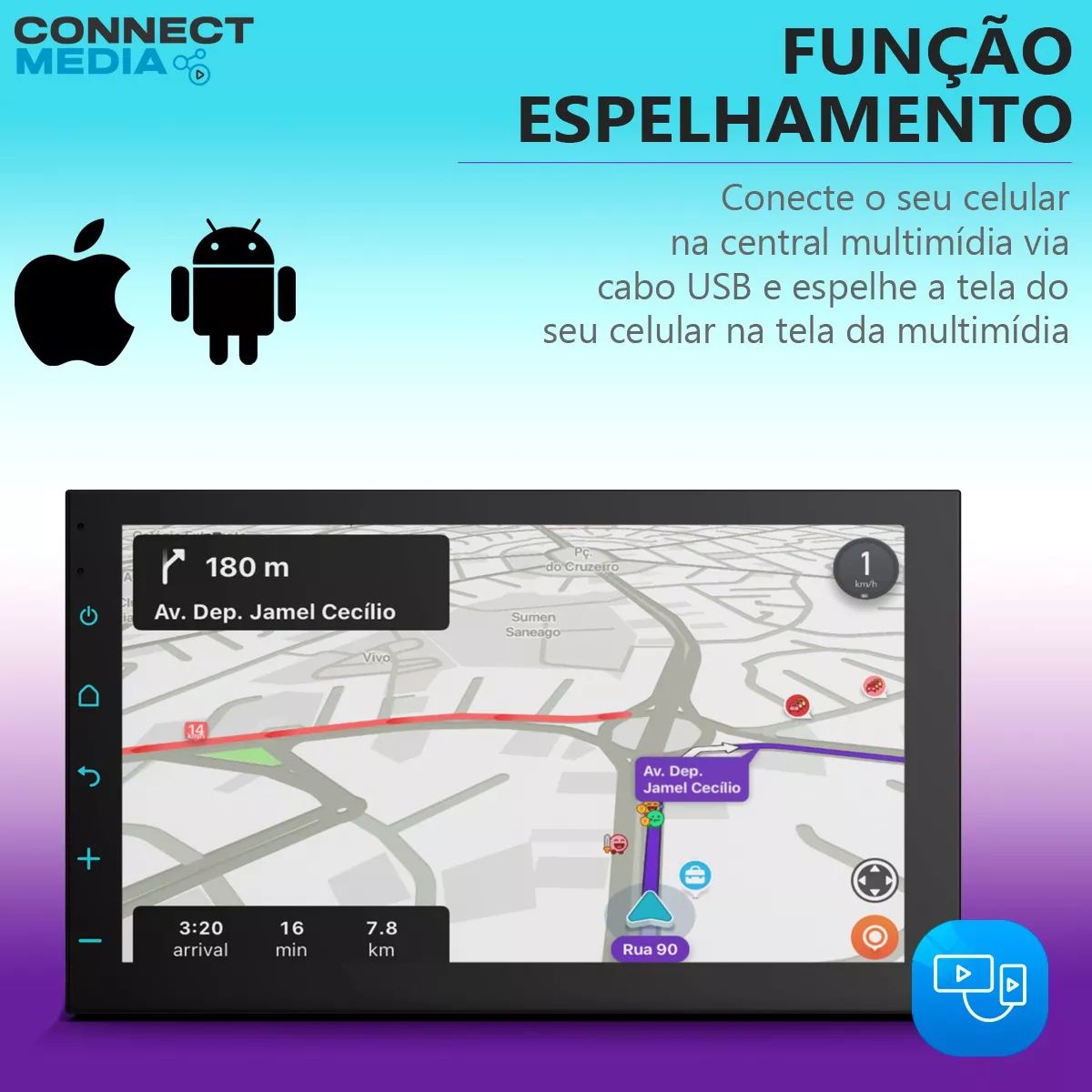 Multimídia 7 polegadas Carplay Android Auto Espelhamento Apps Faaftech - Auto Equip