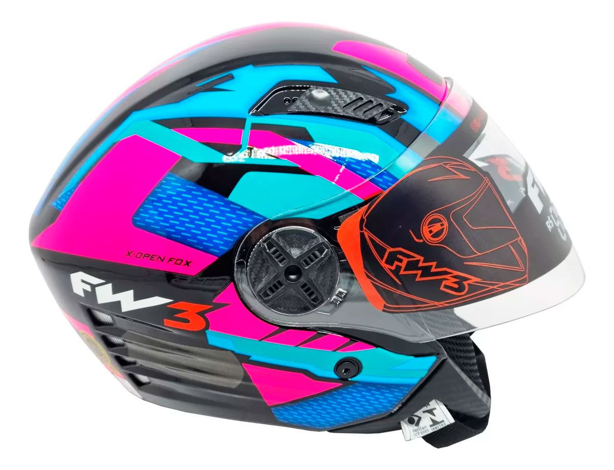 Capacete Moto Aberto FW3 X Open Up Fox 60 Viseira Cristal 2mm Óculos ...