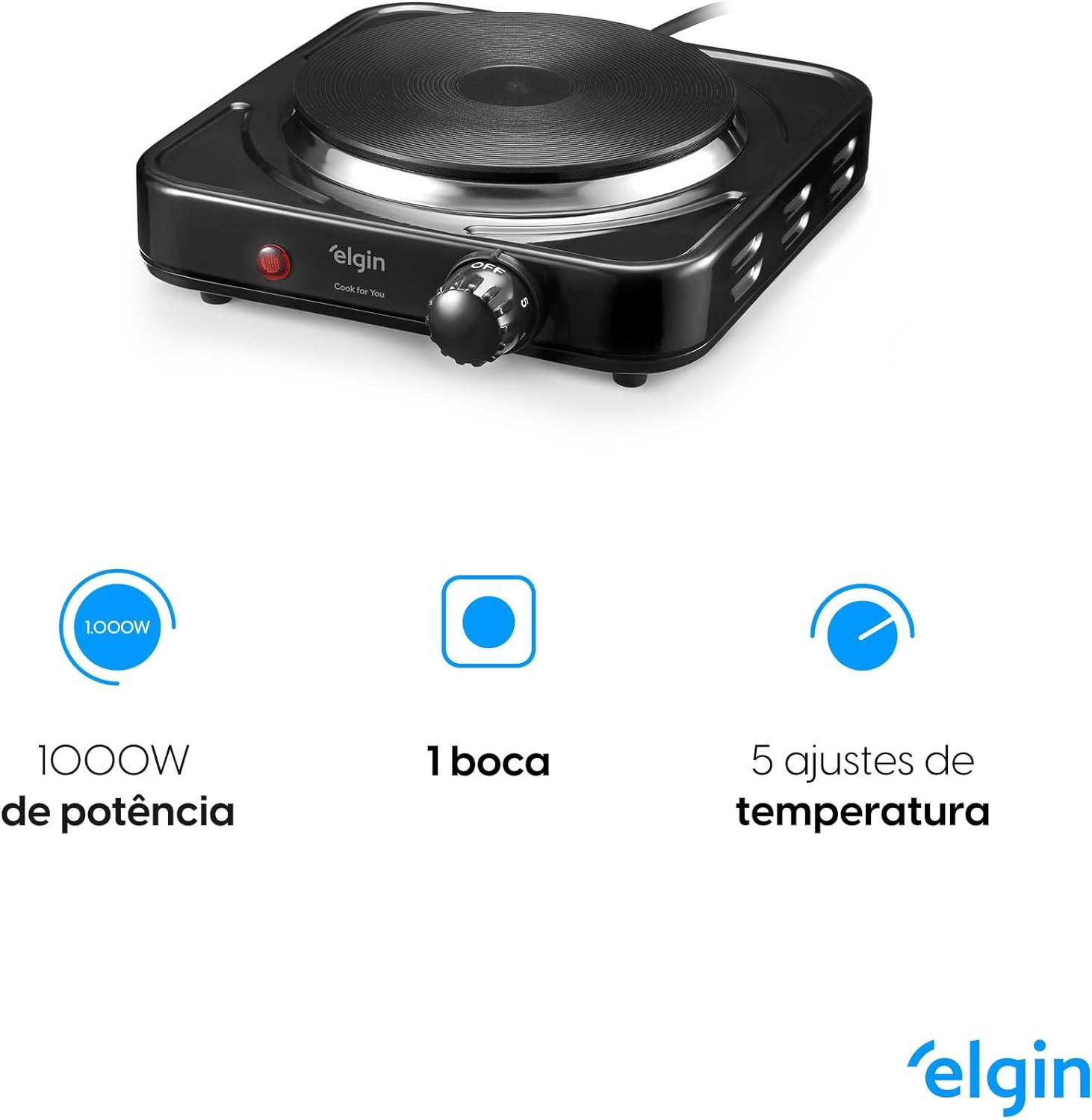 Fogão Elétrico Portátil 1 Boca 1000w 110v/127v Elgin Cook For You 5 ...