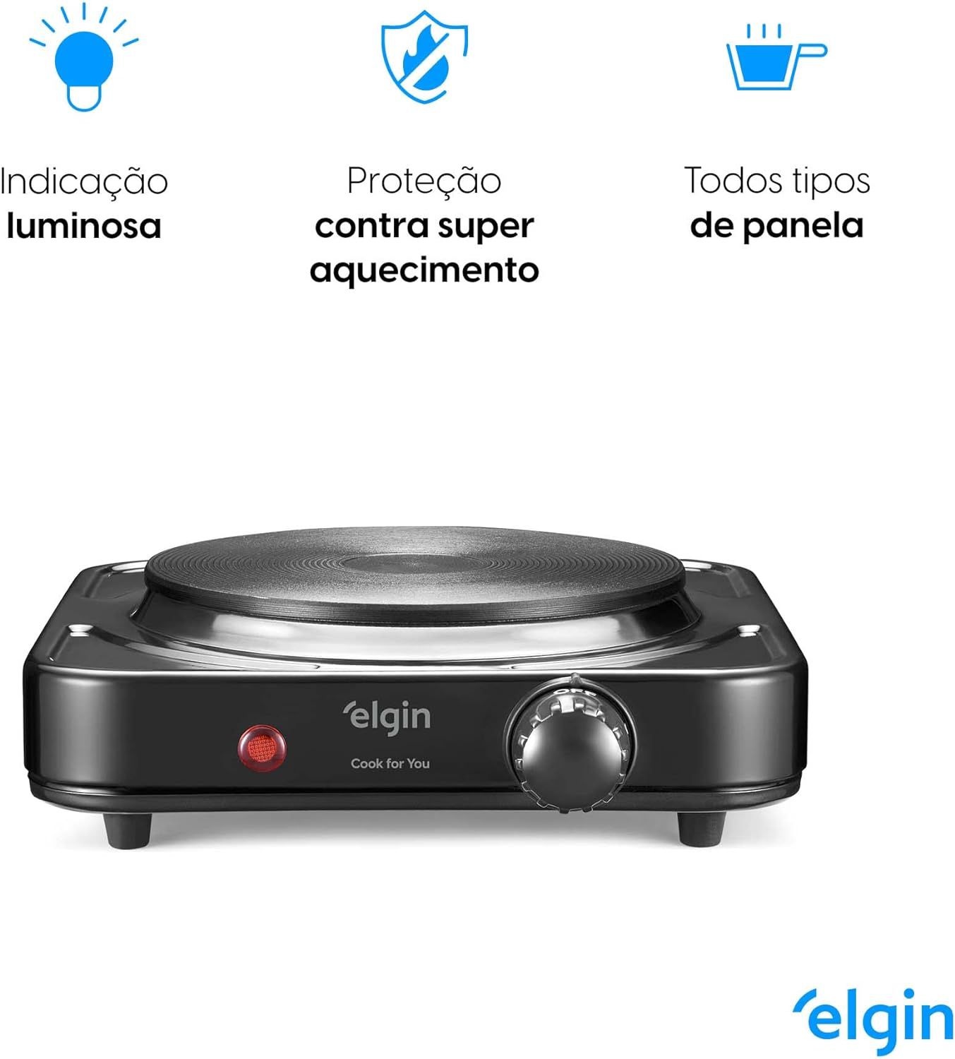 Fogão Elétrico Portátil 1 Boca 1000w 220v Elgin Cook For You 5 Ajustes ...