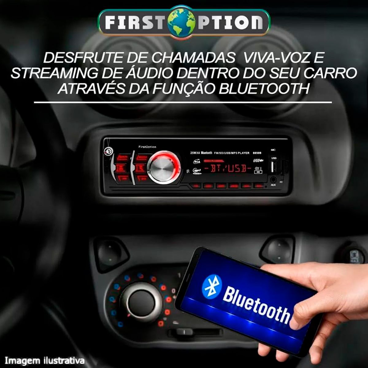 Som Automotivo Rádio AM/FM First Option 8850B USB Bluetooth SD Card 4 ...