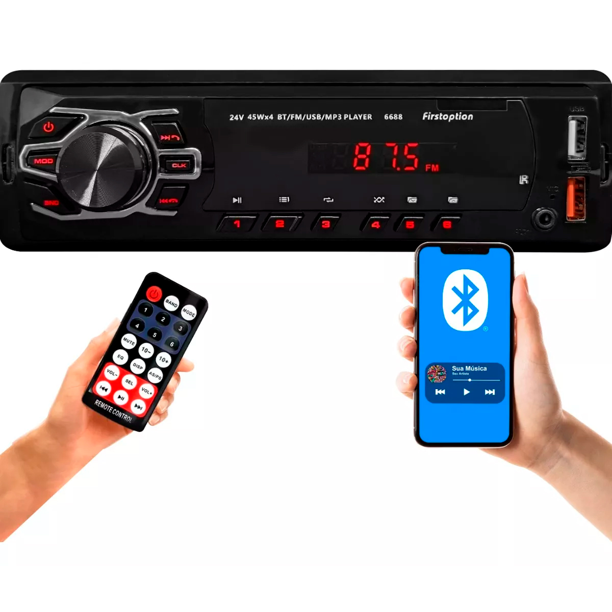 Som Automotivo AM/FM Maxx Audio/First Option 4x25W RMS USB Carregador ...