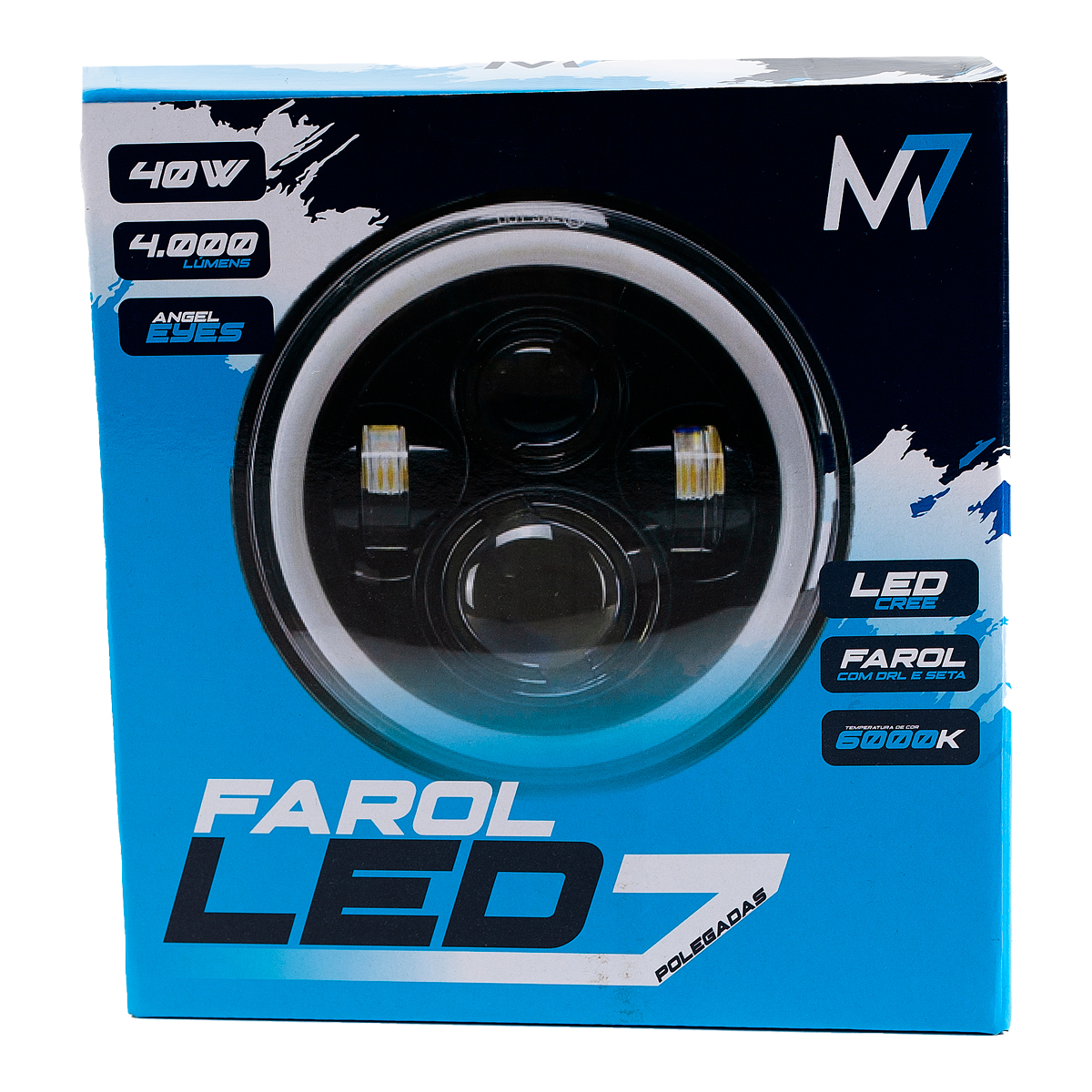 Farol Angel Eyes 40W LED 7 Polegadas DRL e Seta M7 - Auto Equip