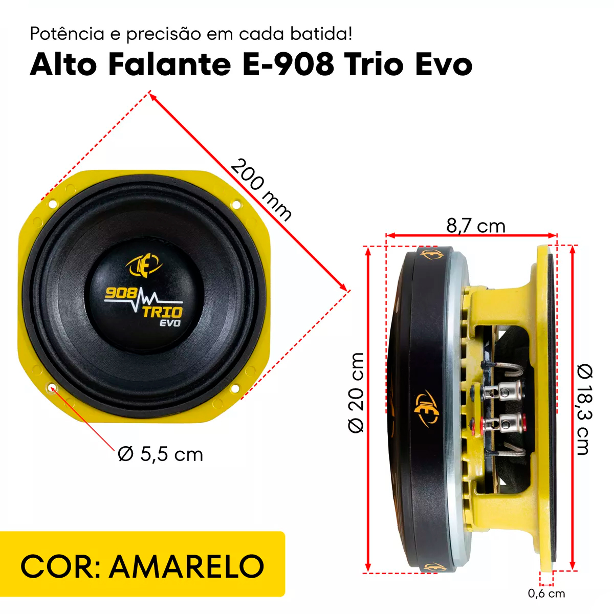 Alto Falante Woofer Eros E908 Trio Evo 450WRms 900W PMPO 8 Polegadas 8 ...