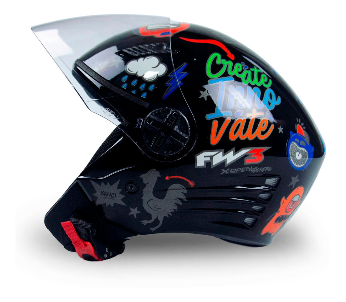 Capacete Moto Aberto X Open Stickers Preto Viseira Cristal Inmetro ...