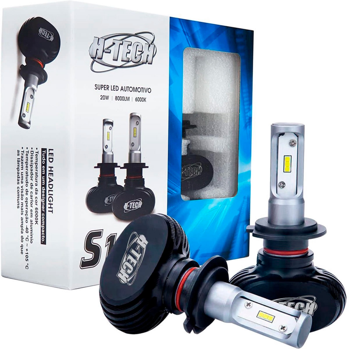 Par de Lâmpadas Super Led H1 Automotivo 8000 Lumens Temperatura de Calor 6000K 20W - H Tech ...