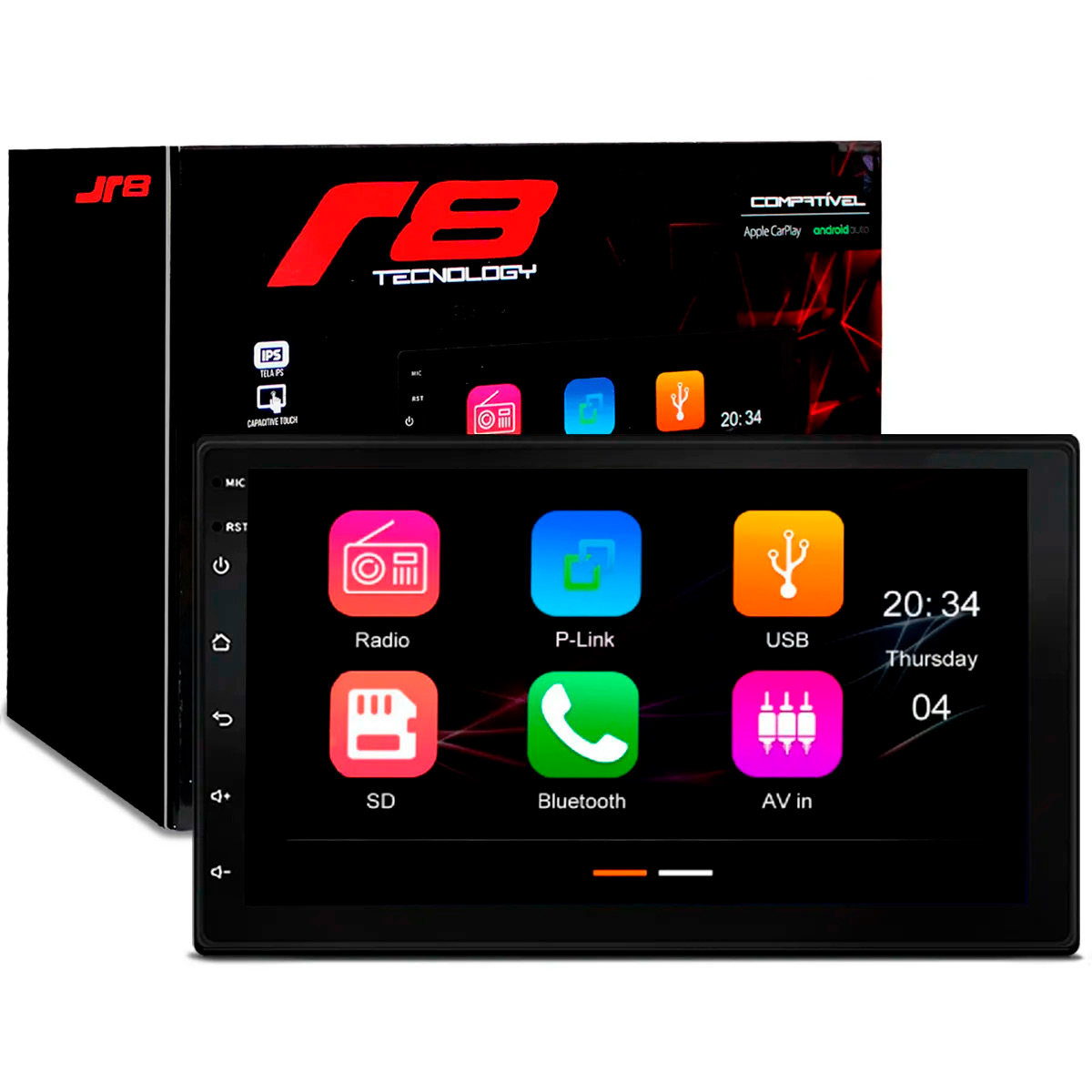 Central Multimídia JR8 7" Polegadas + Câmera R8 Moving Line 4k ...