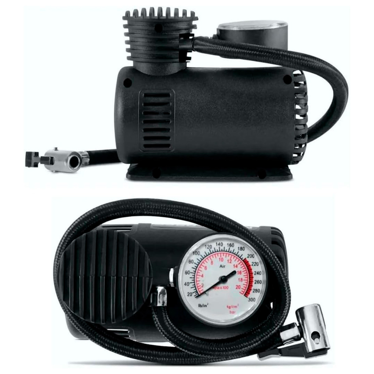 Mini Compressor Ar Portátil 300psi 12V Mangueria 45cm 3 Bicos ...