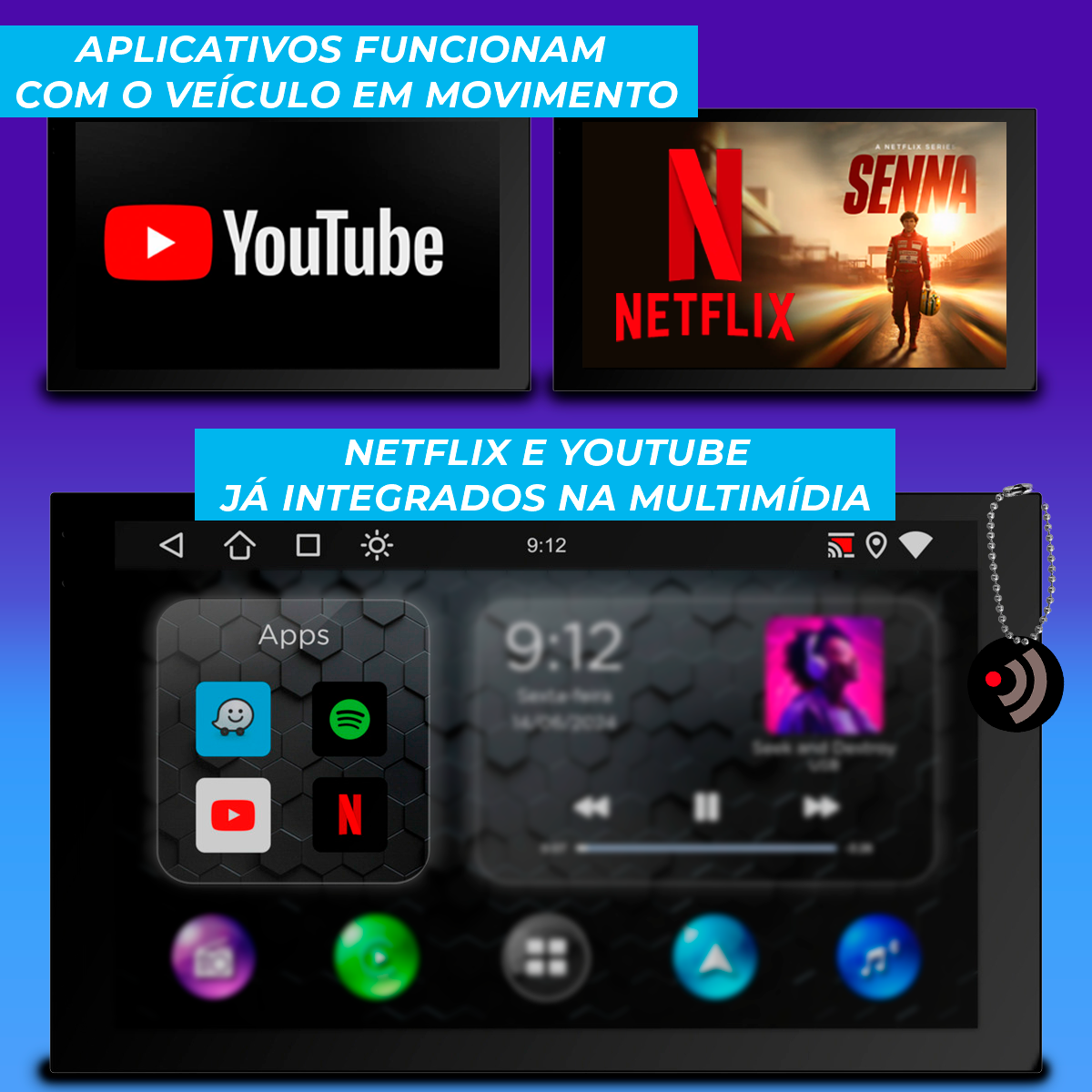 Central Multimídia Android Tela 7 ou 9 Polegadas FT-MM-CMA7/CMA9 2.0 CarPlay Android Auto Sem ...