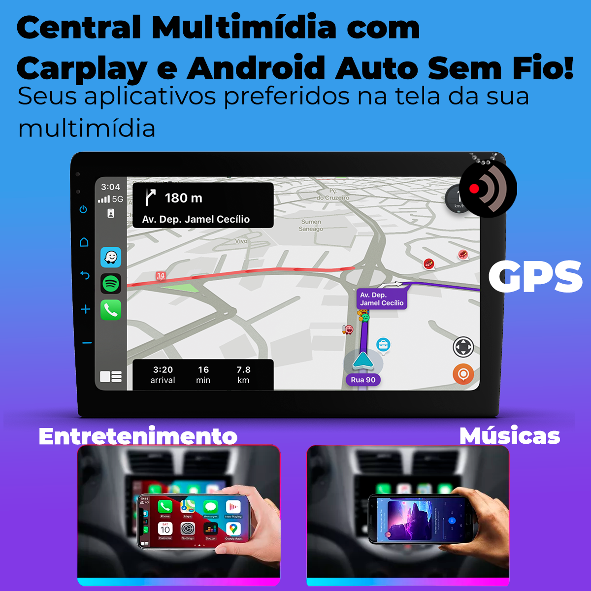 Central Multimídia MP5 Combat 9" Tela Touch Bluetooth Android Auto Apple Car Play - E-Tech ...