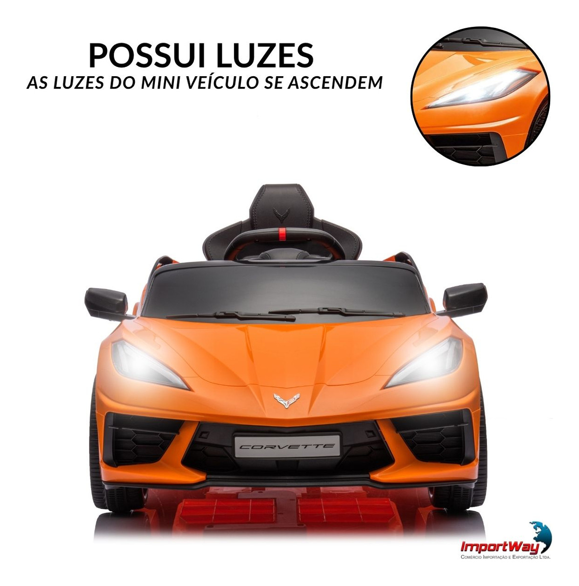 Mini Carro Elétrico Infantil 12v Corvette C8 Laranja Com Luz, Som ...