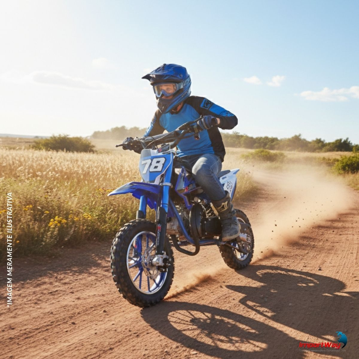 Mini Moto 49cc Azul Cross Infantil Com Partida Elétrica Freio A Disco E ...
